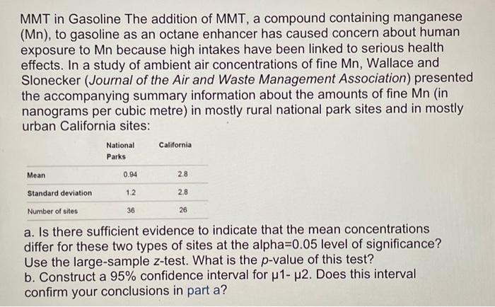 Solved MMT in Gasoline The addition of MMT, a compound | Chegg.com