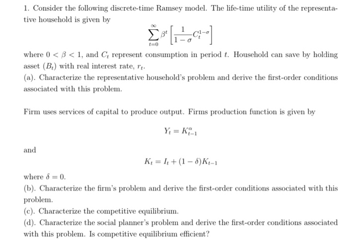1. Consider the following discrete-time Ramsey model. | Chegg.com