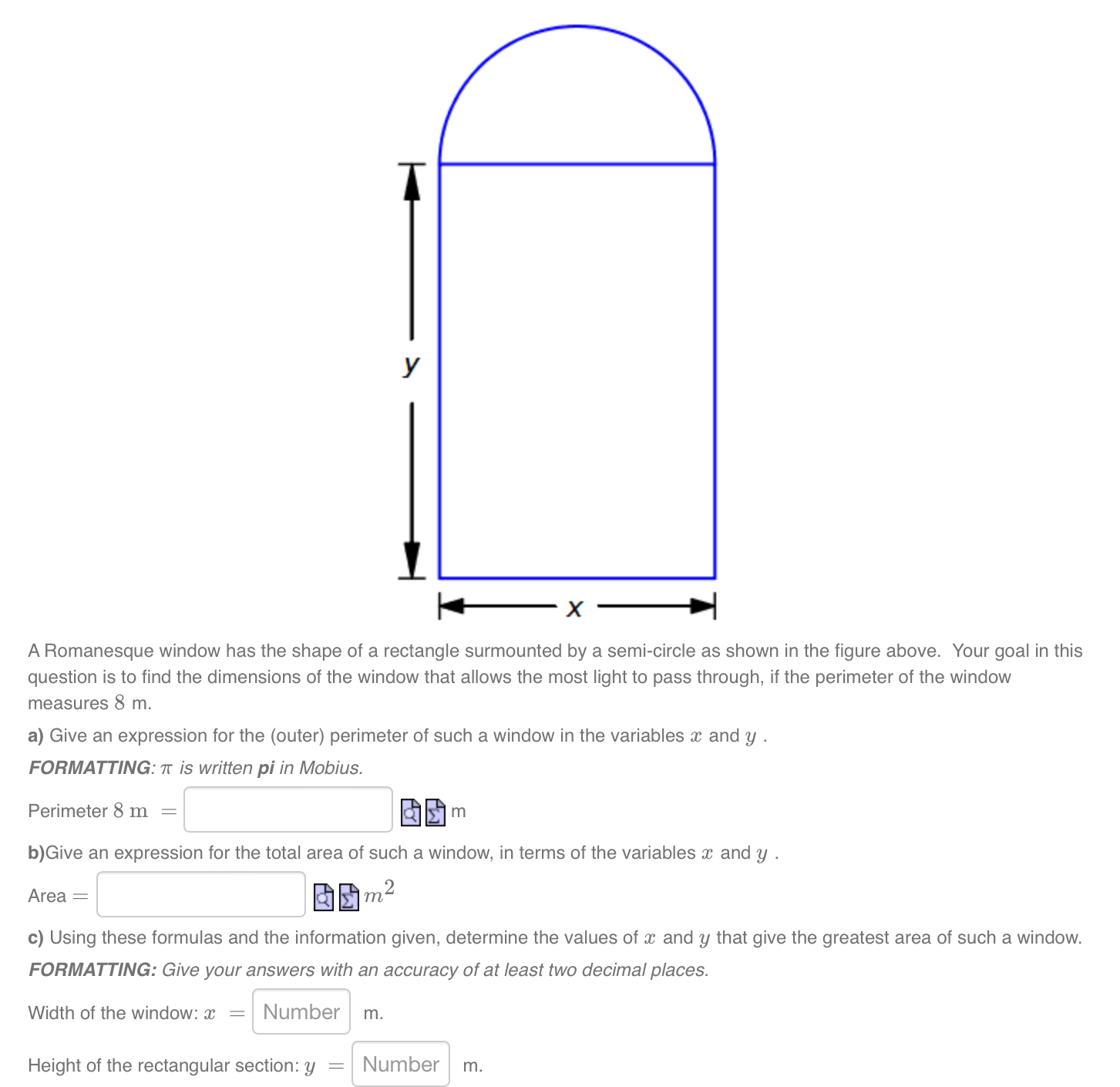 Solved A Romanesque window has the shape of a rectangle | Chegg.com