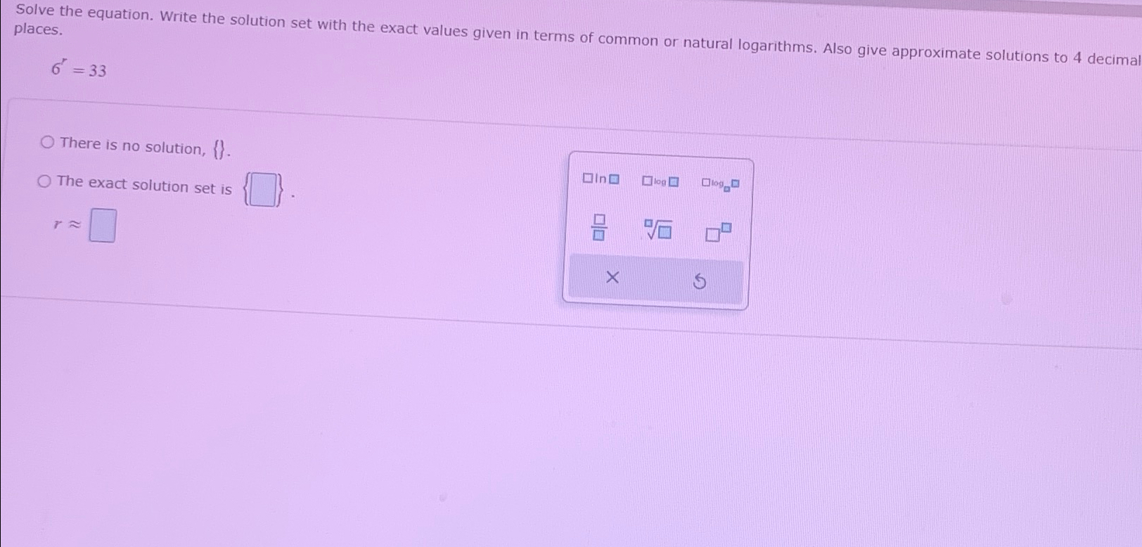 Solved Solve the equation. Write the solution set with the | Chegg.com Solved Solve the equation. Write the solution set with the | Chegg.com