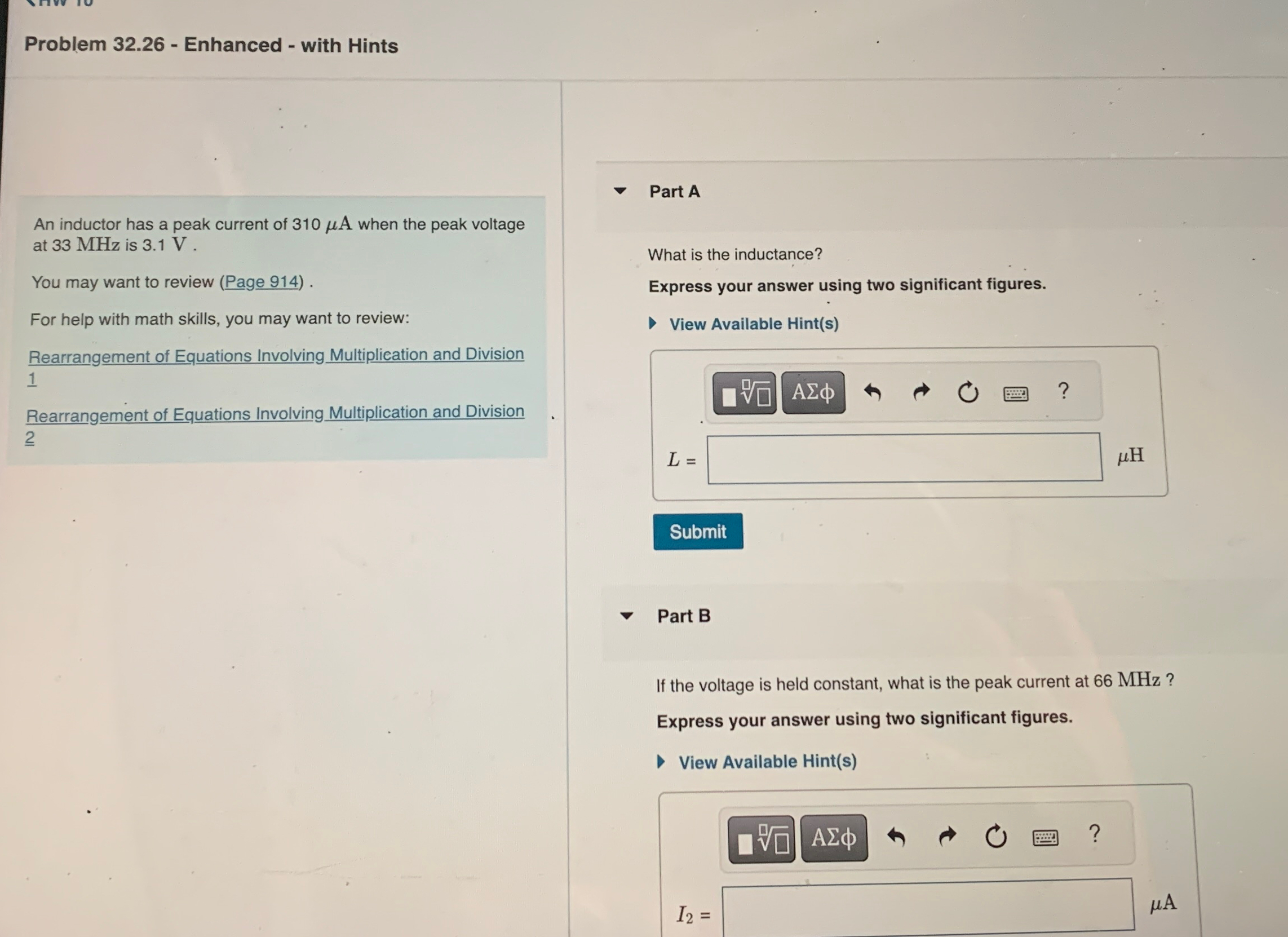 Solved Problem 32.26 - ﻿Enhanced - ﻿with HintsAn inductor | Chegg.com