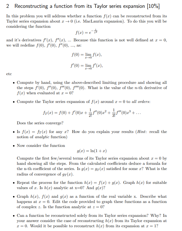 2 ﻿Reconstructing a function from its Taylor series | Chegg.com
