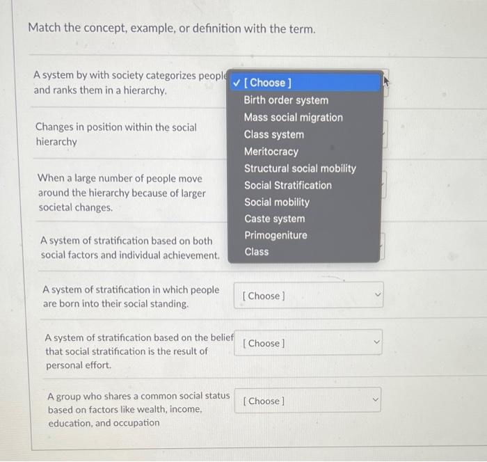 Match the concept, example, or definition with the | Chegg.com