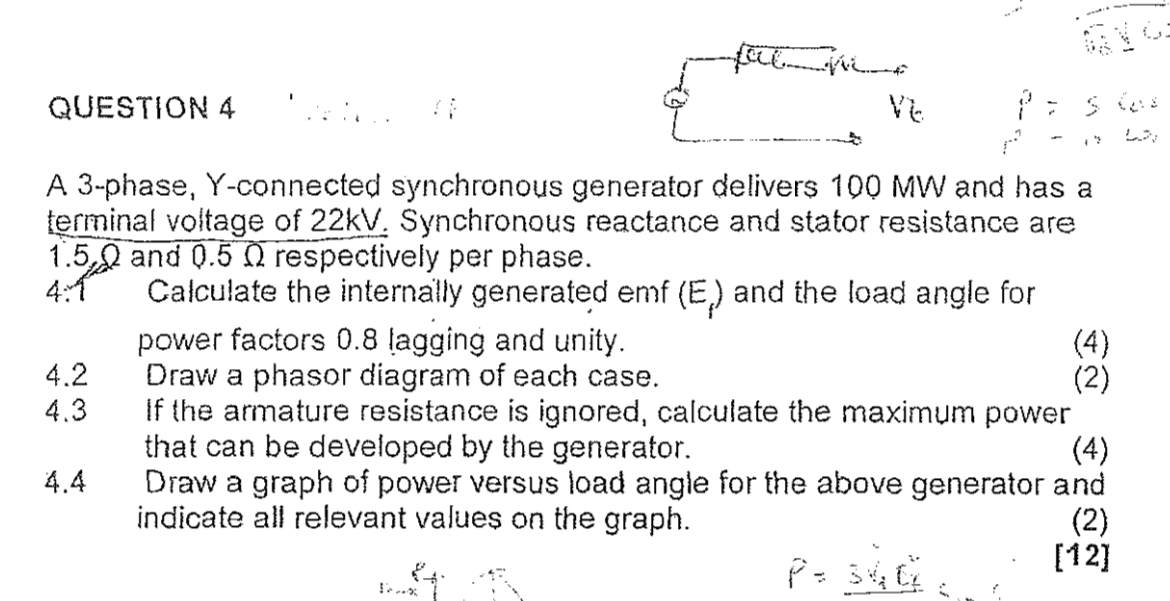 Solved QUESTION 4A 3-phase, Y-connected synchronous | Chegg.com