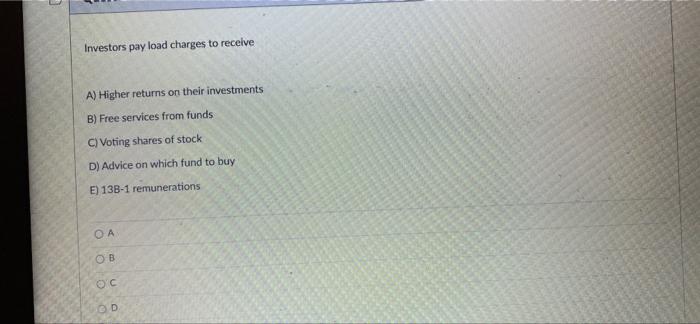 Solved 3 Investors pay load charges to receive A) Higher | Chegg.com