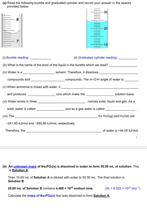 Solved (a) Read the following burette and graduated cylinder | Chegg.com