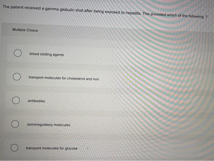 Solved The patient received a gamma globulin shot after | Chegg.com