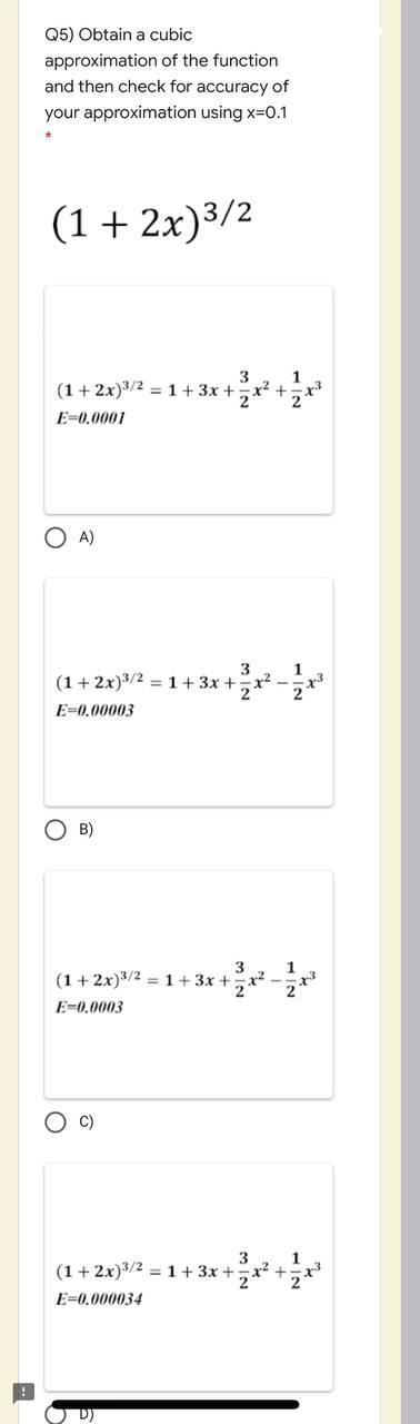 Solved Q5) Obtain a cubic approximation of the function and | Chegg.com