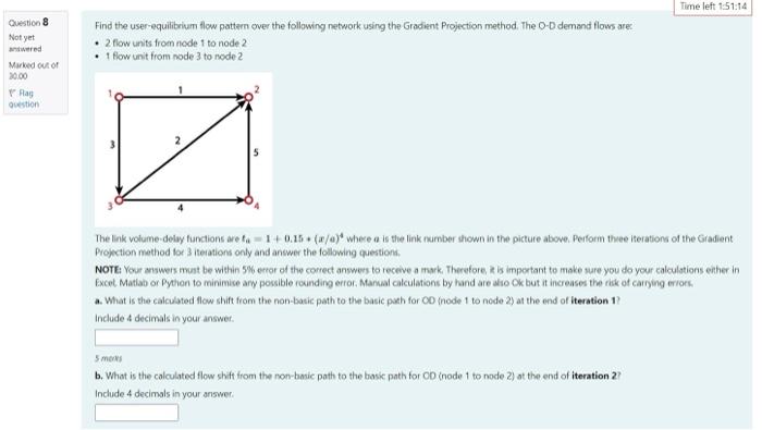 Find the user-equilitrium flow pattern over the | Chegg.com