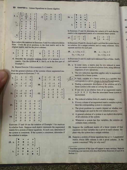 Solved Section 1.2: 3 (note that "row-reduce to echelon | Chegg.com