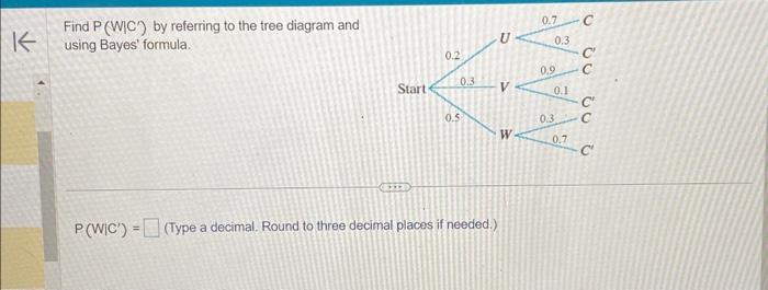 Solved Find P(W∣C′) by referring to the tree diagram and | Chegg.com