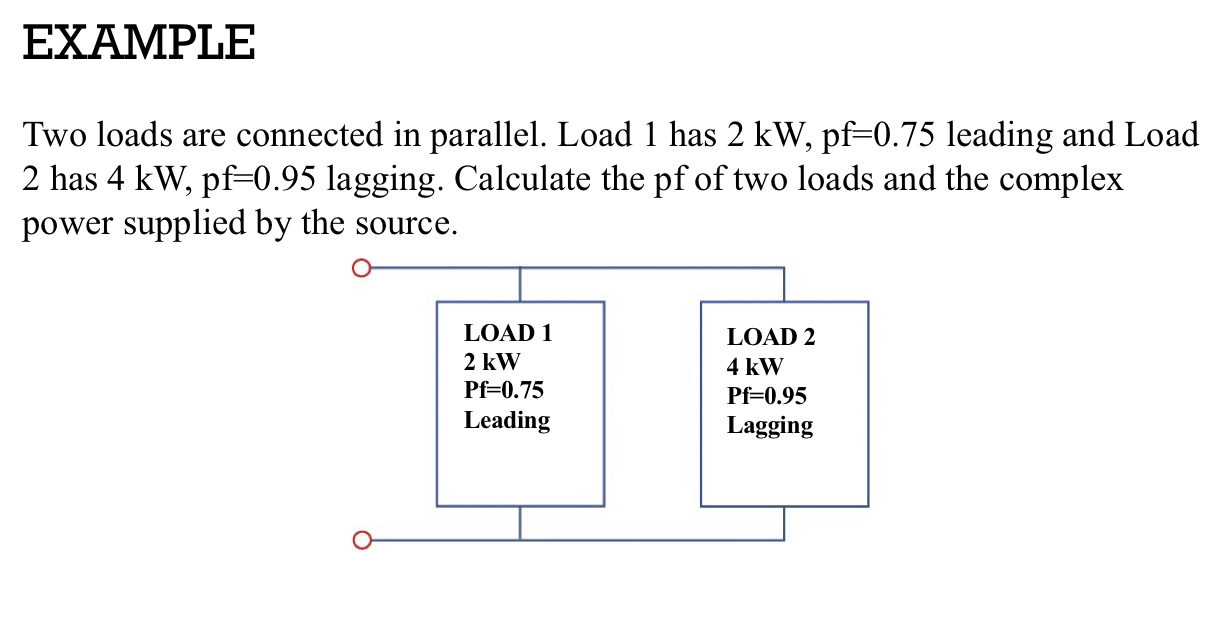 Solved EXAMPLETwo loads are connected in parallel. Load 1 | Chegg.com
