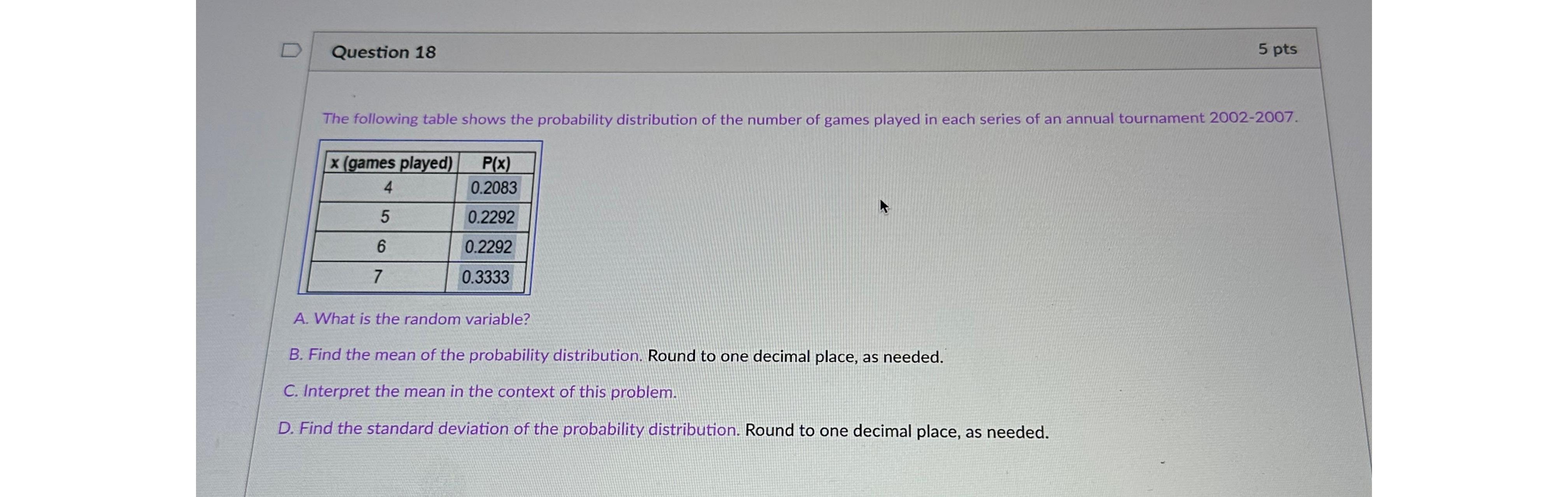 Solved Question 185 ﻿ptsThe following table shows the | Chegg.com