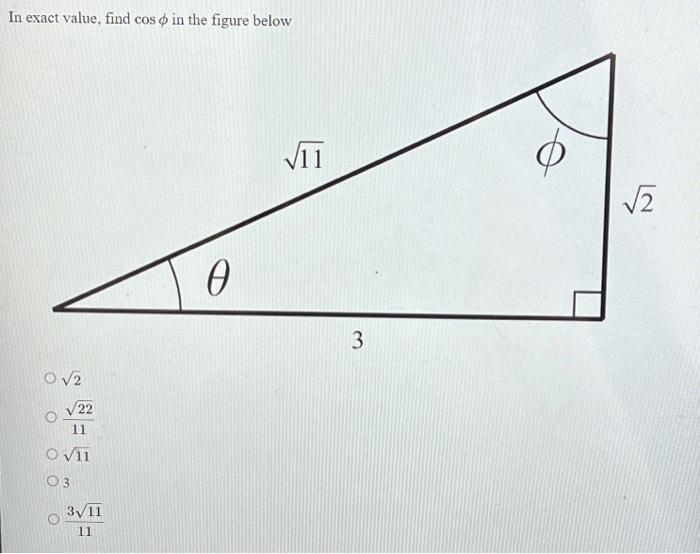 Solved In exact value, find cosϕ in the figure below | Chegg.com