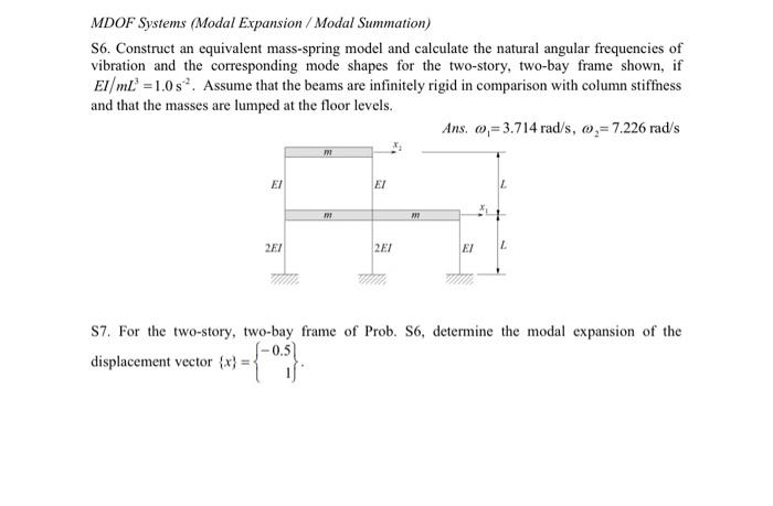 Solved MDOF Systems (Modal Expansion / Modal Summation) S6. | Chegg.com
