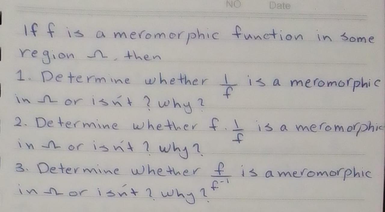 Solved If f is a meromorphic function in some region Ω, then | Chegg.com