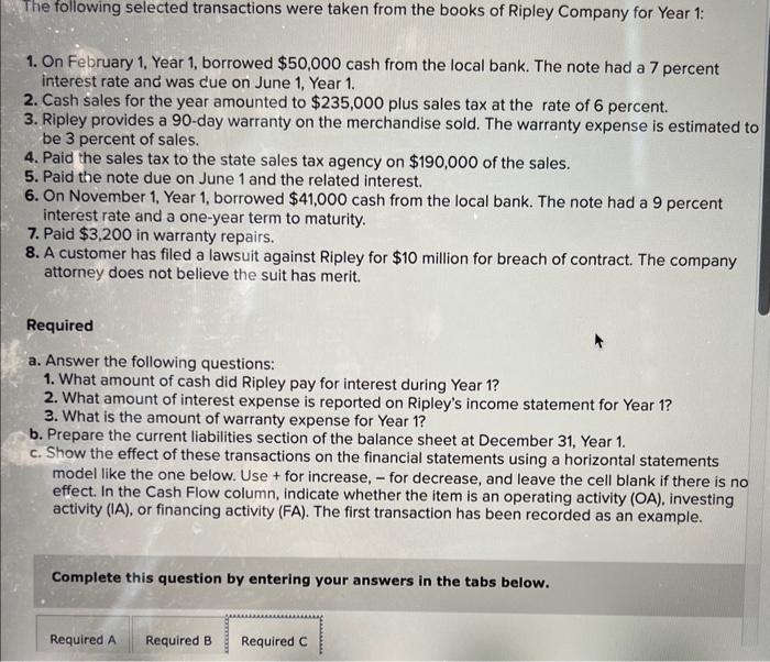 Solved 1. On February 1, Year 1, borrowed $50,000 cash from | Chegg.com