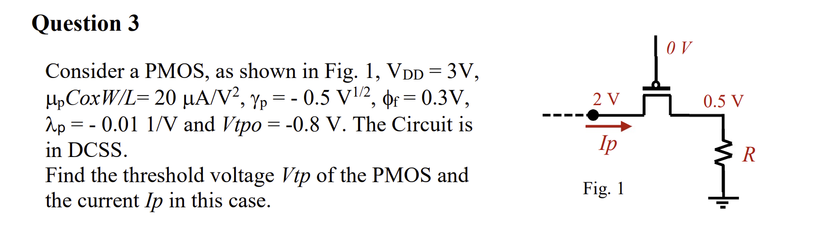 Solved Question 3Consider a PMOS, as shown in Fig. | Chegg.com