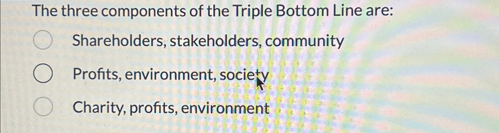 Solved The three components of the Triple Bottom Line | Chegg.com