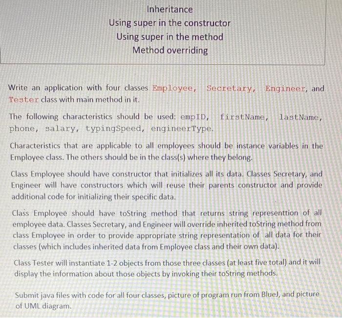 Solved Inheritance Using super in the constructor Using | Chegg.com