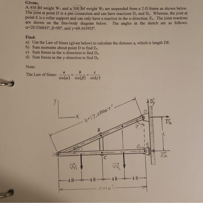 Solved Given: A 450 lbf weight W and a 300 lbf weight W2 are | Chegg.com