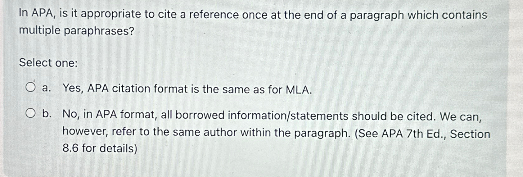 Solved In APA, is it appropriate to cite a reference once at | Chegg.com