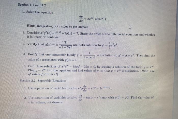 Solved Section 1.1 and 1.2 are s both solution to 1 = 1. | Chegg.com