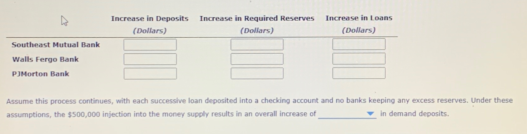 Solved Increase in Deposits(Dollars) ﻿\table[[Increase in | Chegg.com