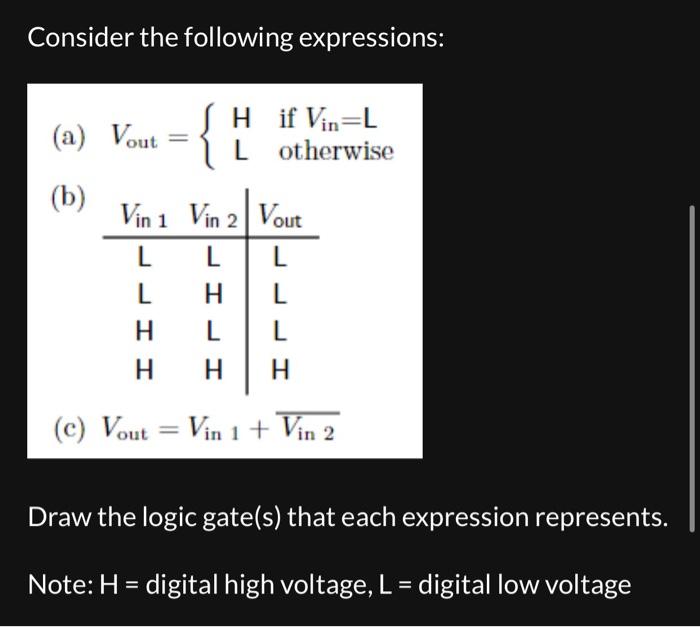 Solved Consider the following expressions: (a) Vout ={HL if | Chegg.com