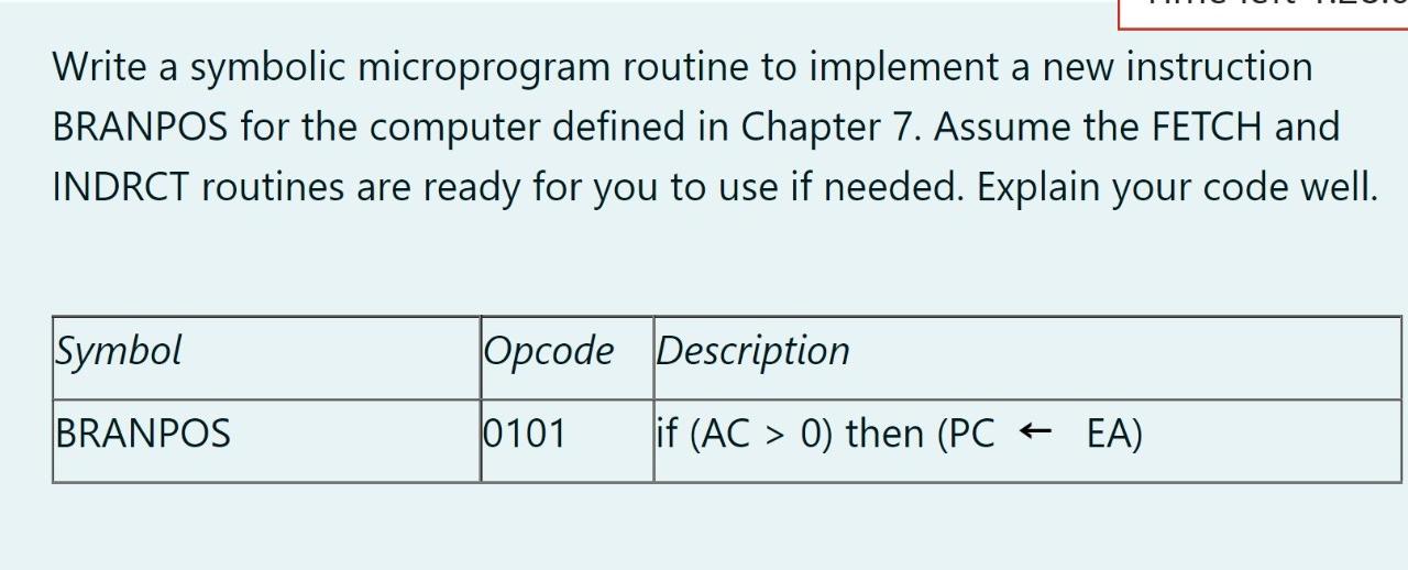 Solved Write A Symbolic Microprogram Routine To Implement A 