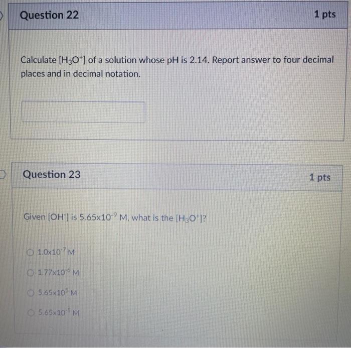 Solved Calculate [H3O+]of a solution whose pH is 2.14 . | Chegg.com