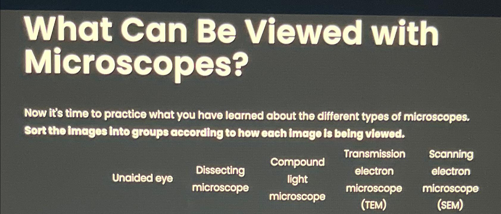 Solved What Can Be Viewed with Microscopes?Now it's time to | Chegg.com