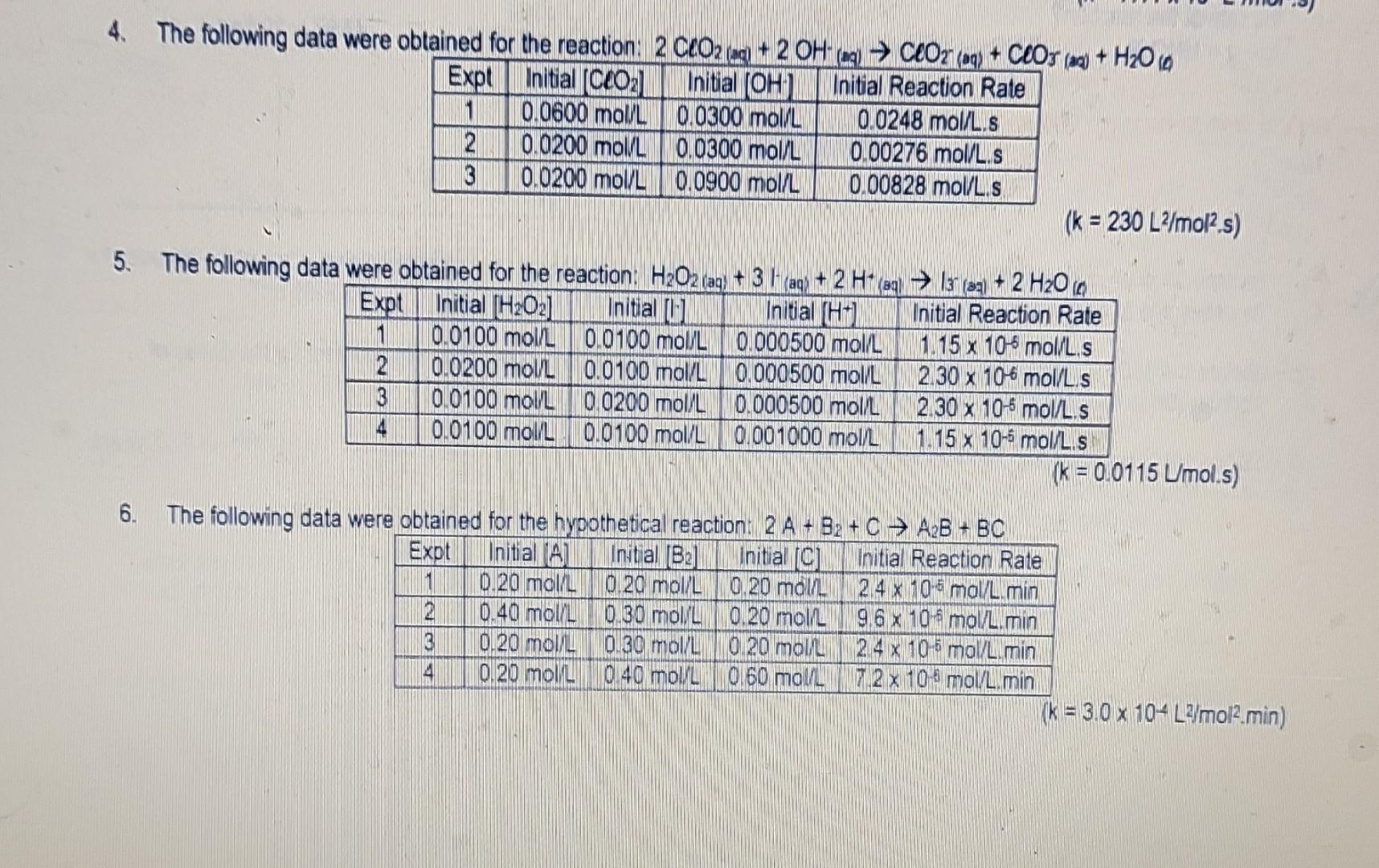 Solved 1. The following data were obtained for the reaction: | Chegg.com
