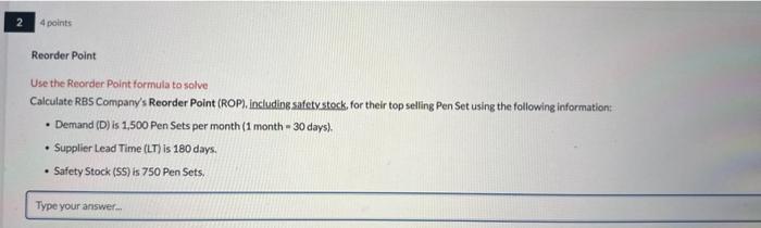 Solved Reorder Point Use the Reorder Point formula to solve | Chegg.com