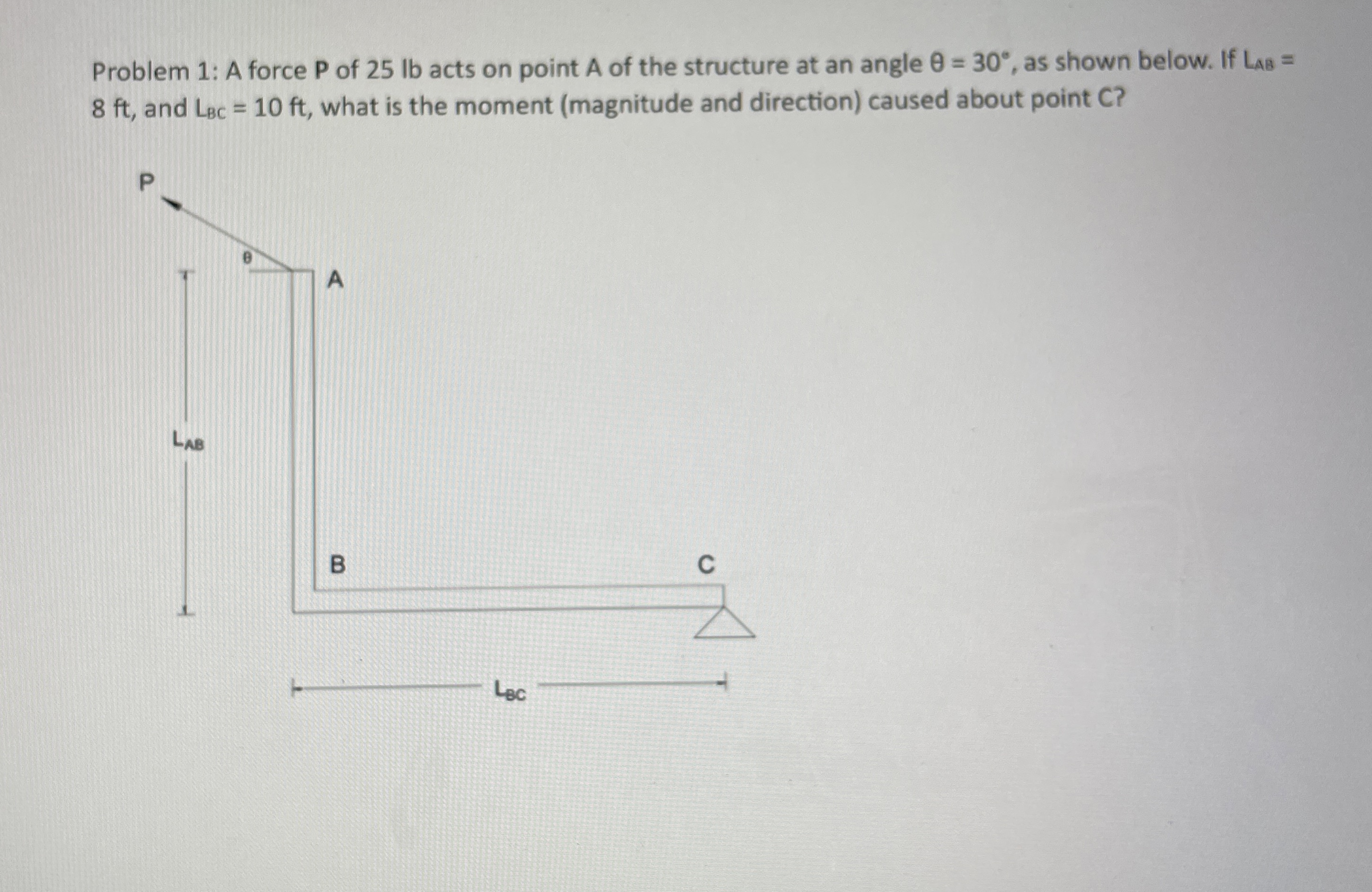 Solved Problem 1: A force P ﻿of 25 ﻿lb acts on point A of | Chegg.com