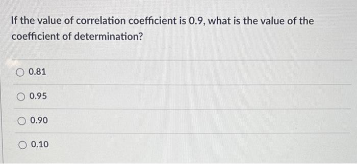 Solved If the value of correlation coefficient is 0.9, what | Chegg.com