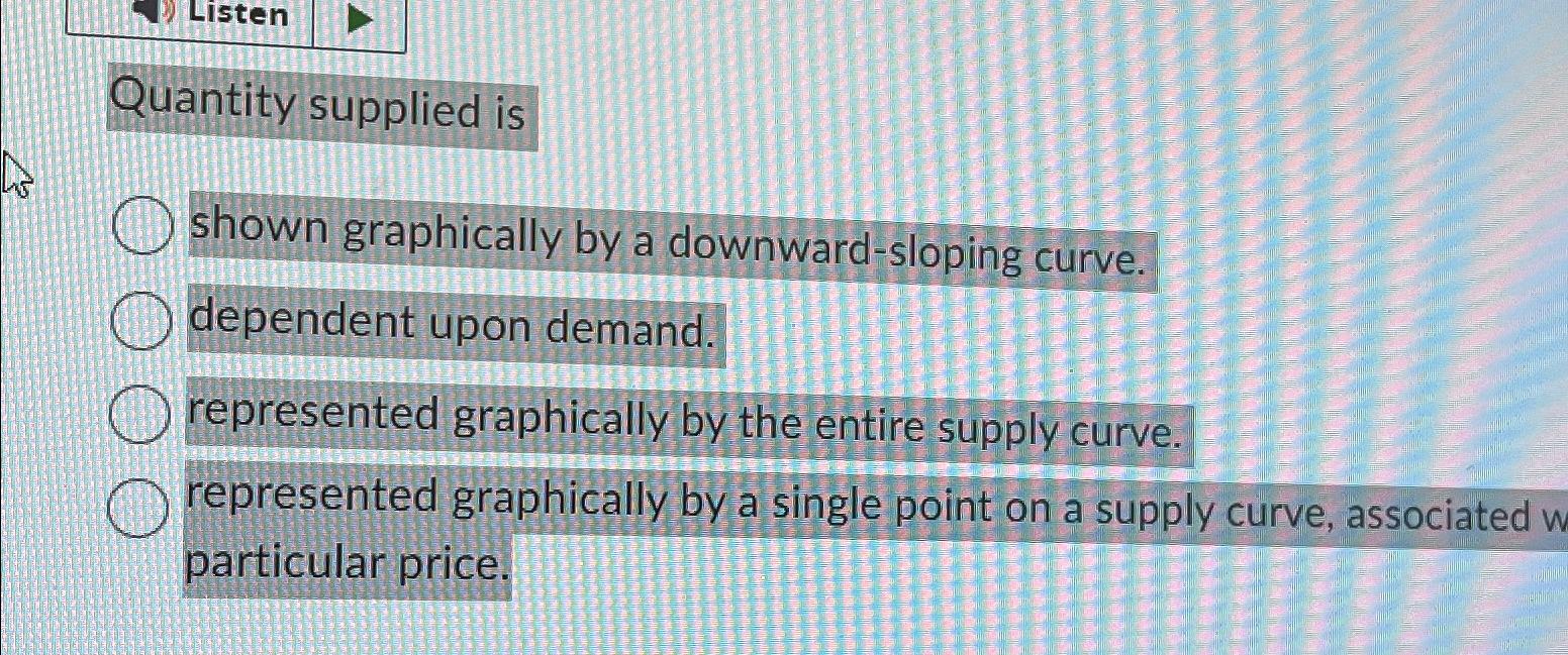 Solved Quantity supplied isshown graphically by a | Chegg.com