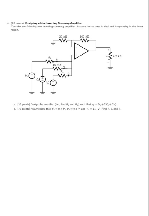 Solved 4. (20 points) Designing a Non-Inverting Summing | Chegg.com