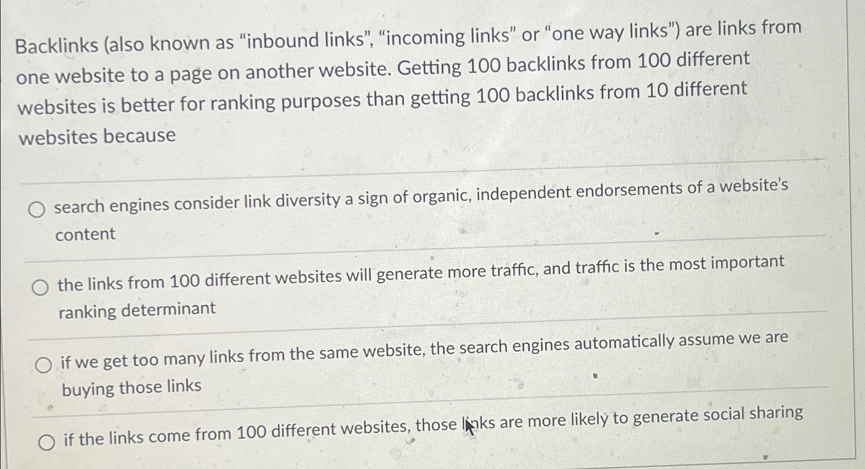Solved Backlinks (also known as "inbound links", "incoming | Chegg.com