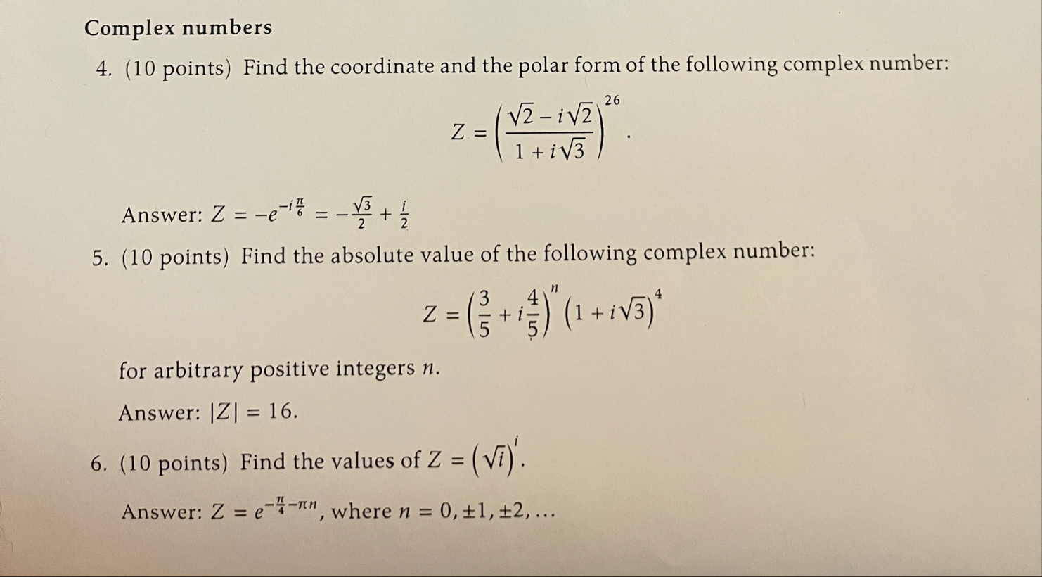 Solved Complex numbers4. (10 ﻿points) ﻿Find the coordinate | Chegg.com