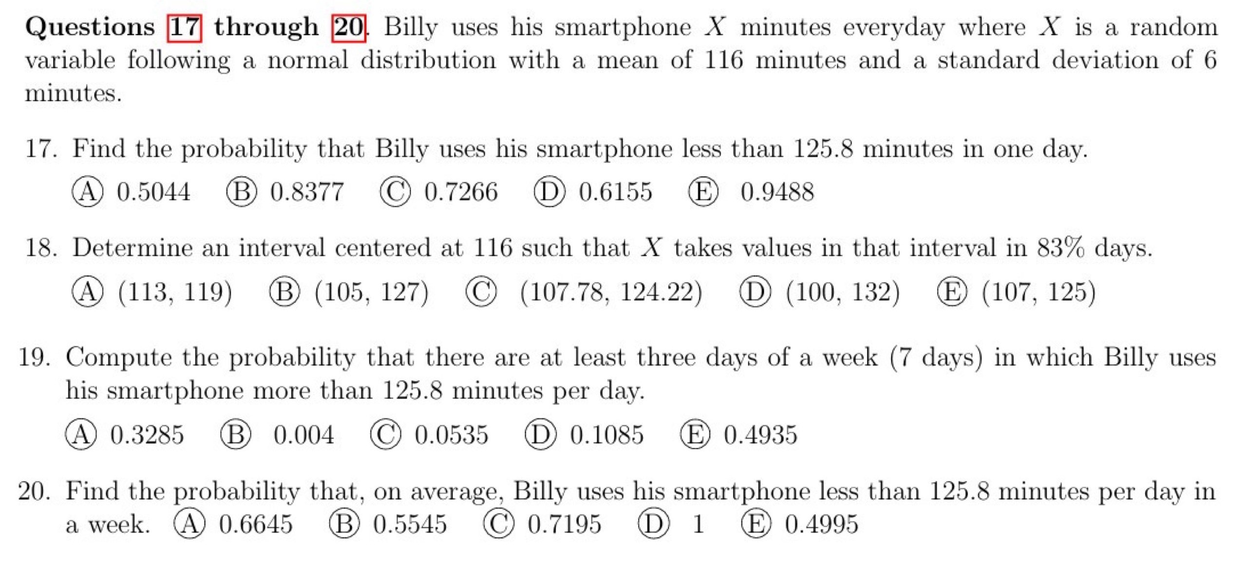 Solved Questions 17 ﻿through 20. ﻿Billy uses his smartphone | Chegg.com