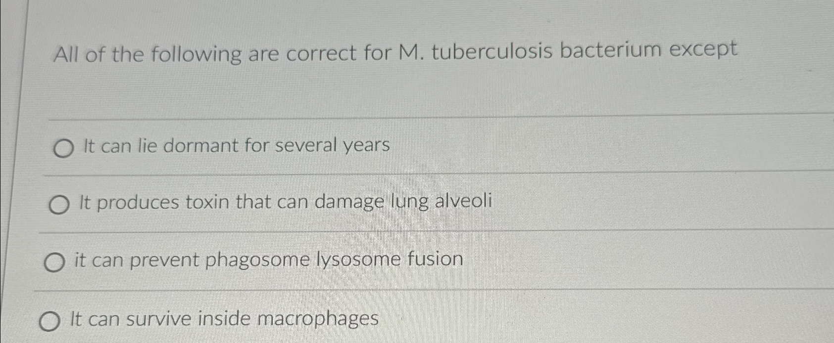 Solved All of the following are correct for M. ﻿tuberculosis | Chegg.com