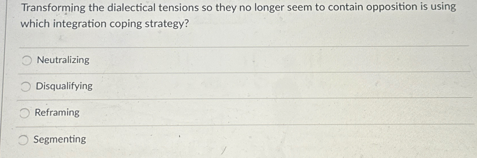 Solved Transforming the dialectical tensions so they no | Chegg.com