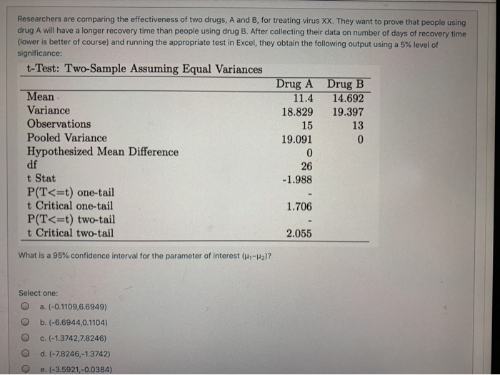 Solved Researchers are comparing the effectiveness of two | Chegg.com