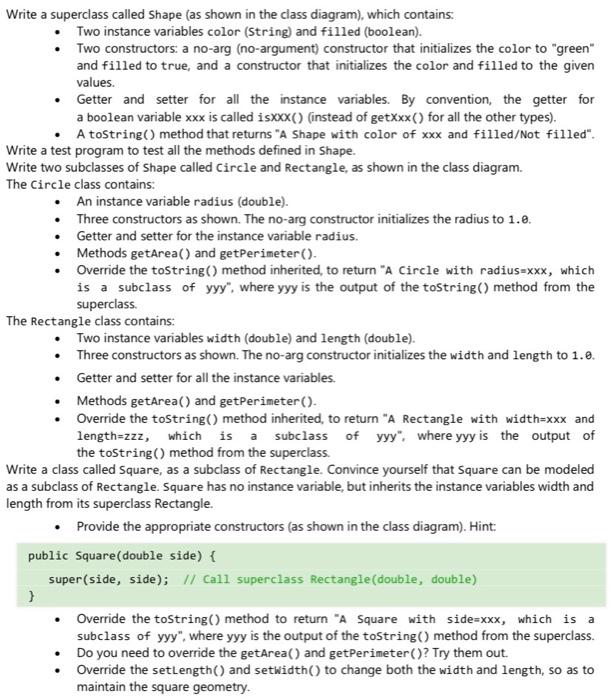 Solved Superclass Shape and its subclasses Circle, Rectangle | Chegg.com