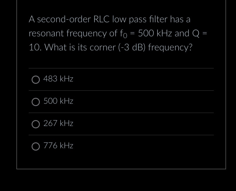Solved A second-order RLC low pass filter has a resonant | Chegg.com