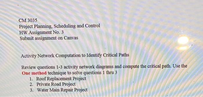 CM 3035 Project Planning, Scheduling and Control HW | Chegg.com