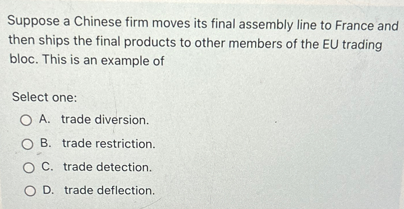 Solved Suppose a Chinese firm moves its final assembly line | Chegg.com