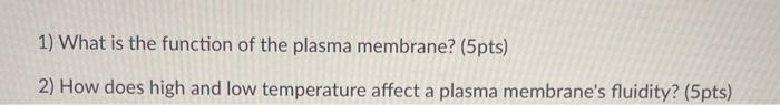 Solved 1) What is the function of the plasma membrane? | Chegg.com