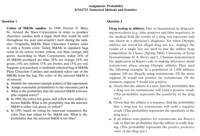 Solved Assignment: ProbabilityKNS2723 ﻿Numerical Methods and | Chegg.com